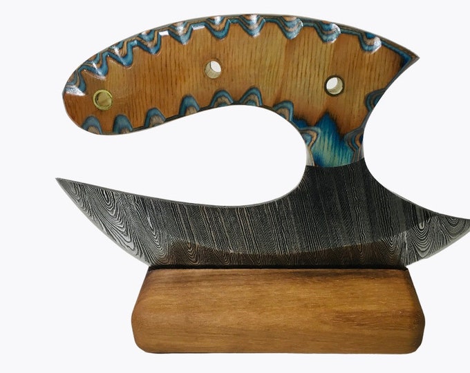 Exotic Rare Natural Teal Blue Twisted Wood Handle Ulu Knife 6.25 ...