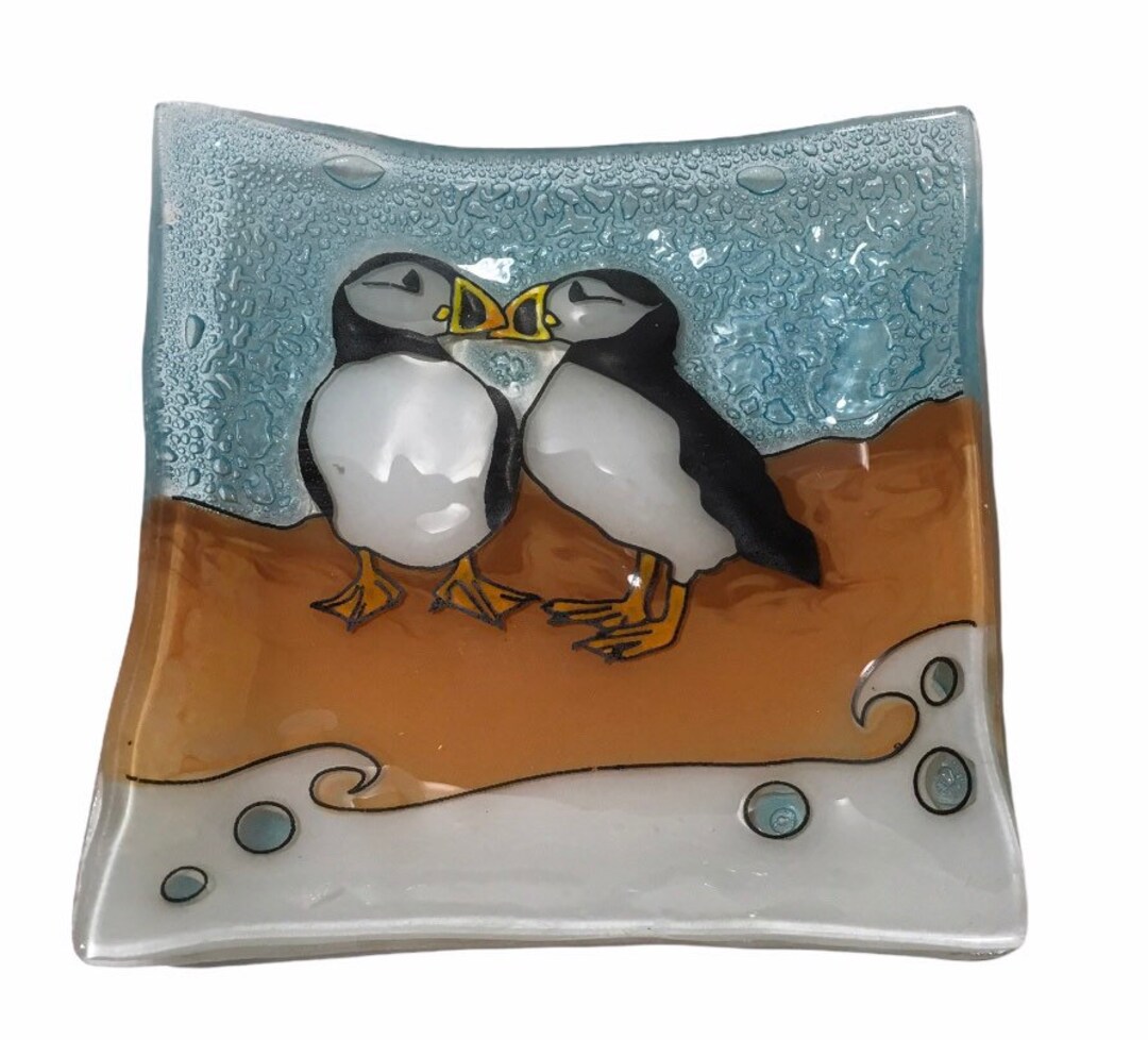 Handmade Fused Glass Approx 4 Square Dish Puffin Birds - Etsy