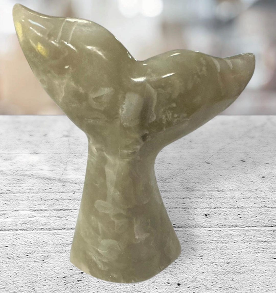 Natural Color Handmade Polished Grey Marble Small Whale Tail Figurine 3 ...