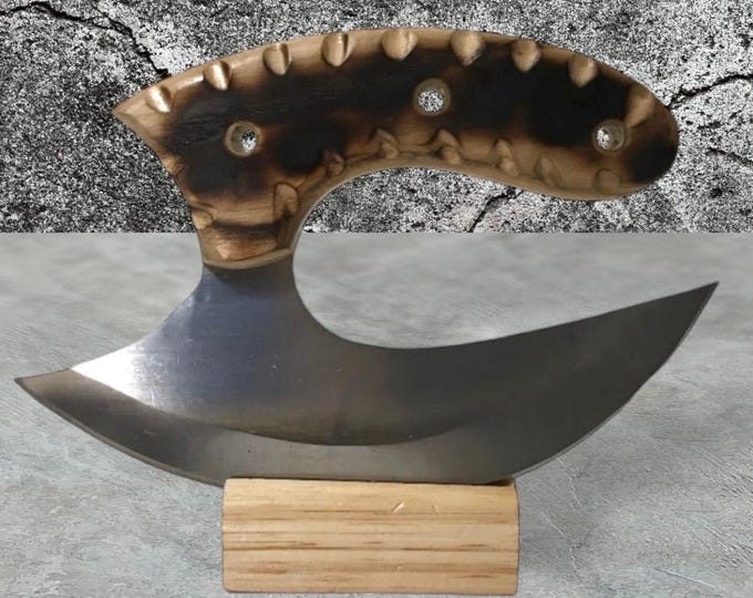 Wood Handle Ulu Knife 6.25 Stainless Steel Blade W/ Leather Sheath Wood ...