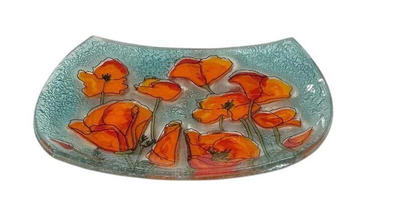 Handmade Fused Glass Soap Dish Poppy Flowers Floral Vibrant - Etsy