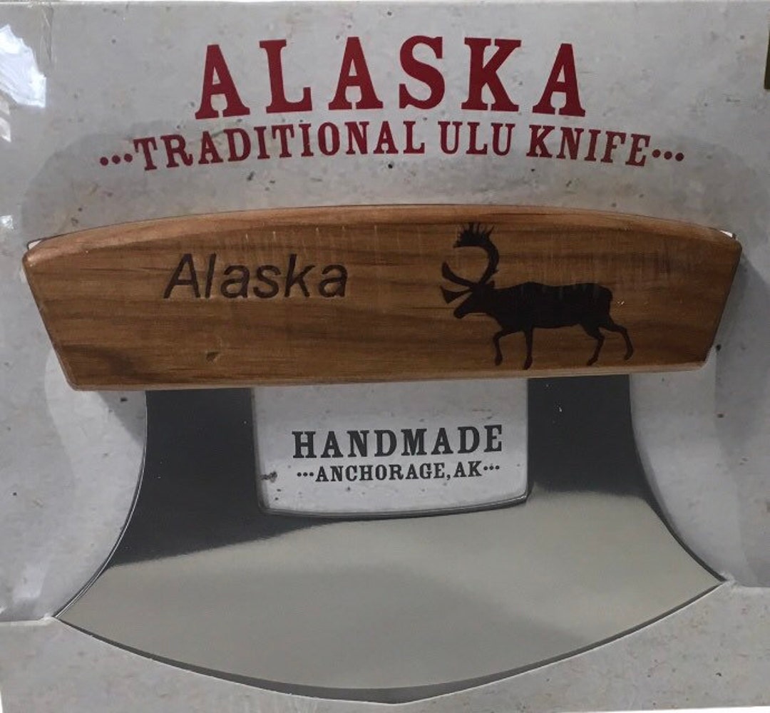 Hand Sanded Handmade Made in Alaska Alder Wood Handle Ulu Knife Caribou ...