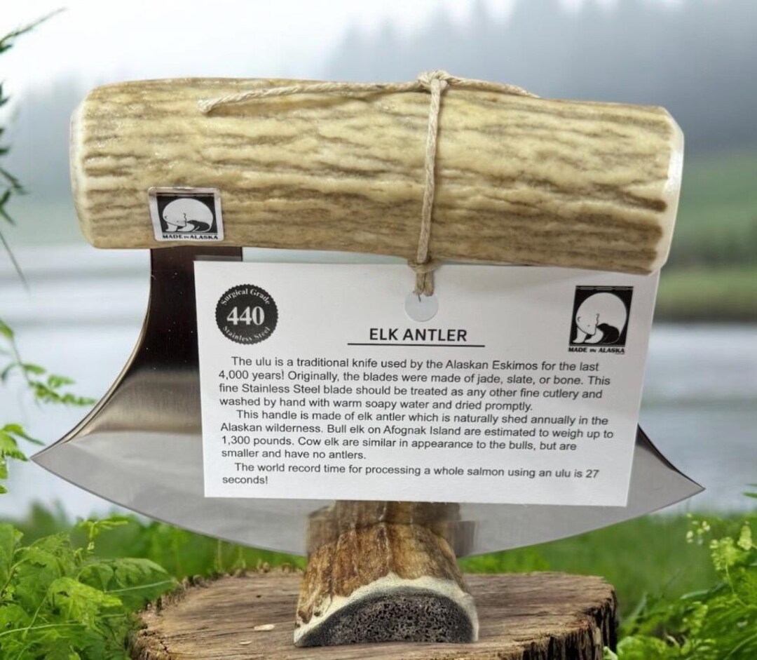 Handmade Made in Alaska Natural Color Shed Elk Antler Ulu Knife Story ...
