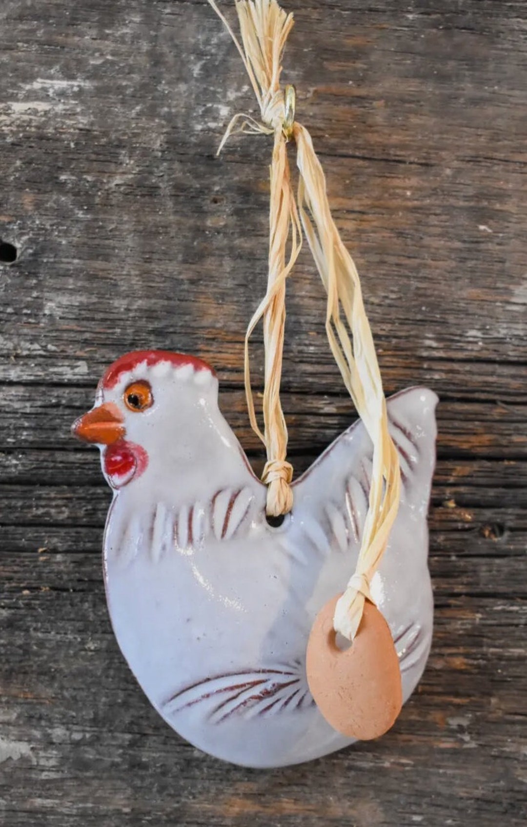 Handmade Blue Clay Pottery Bird Ornament White Chicken With Egg 3.5” - Etsy
