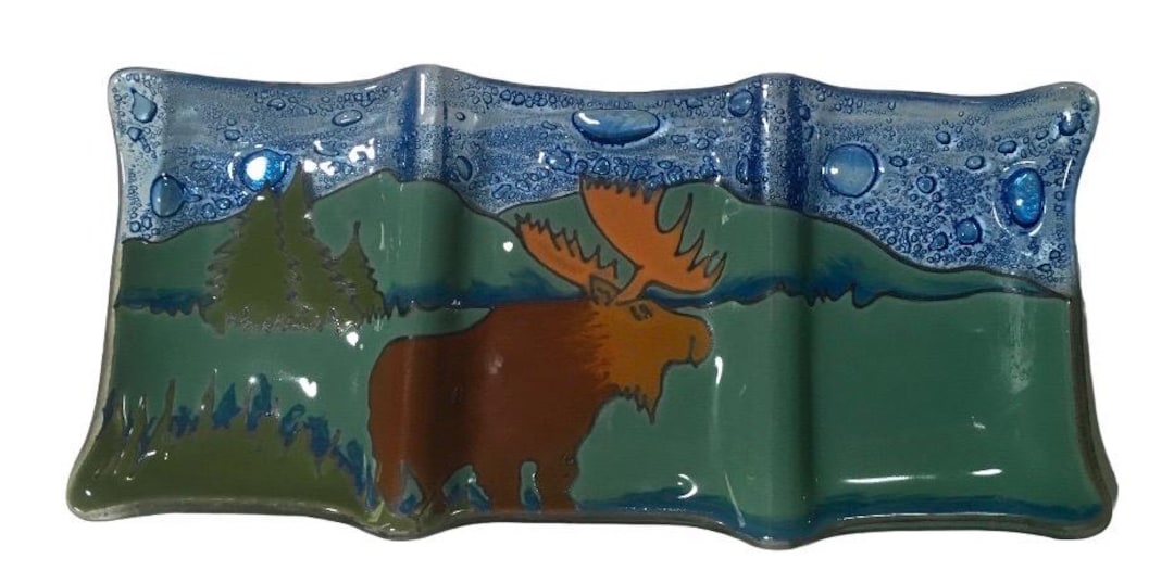 Handmade Recycled Fused Glass 3 Compartment Tray Dish Bull Moose 9” - Etsy