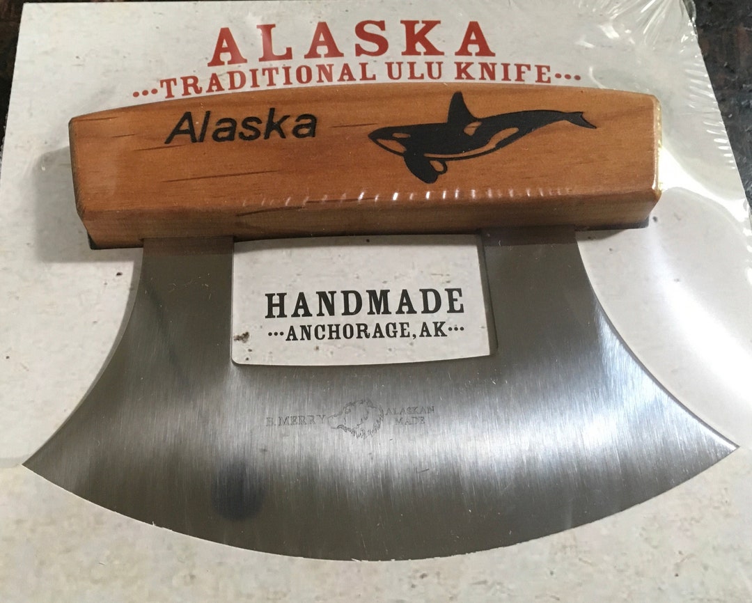 Stamped Hand Sanded Handmade Made in Alaska Alder Wood Handle Ulu Knife ...