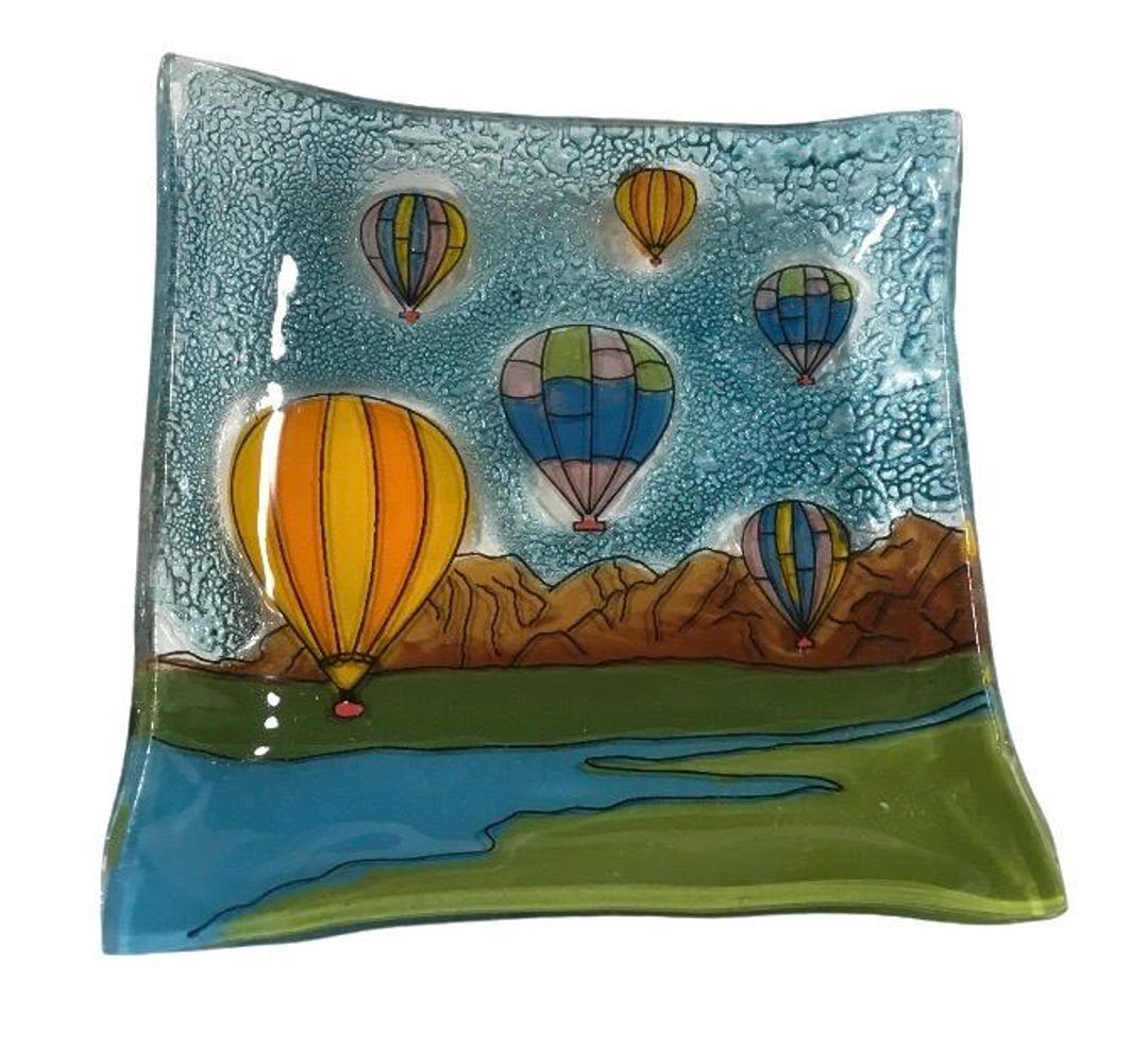 Handmade Fused Glass 4 Square Dish Colorful Air Balloons - Etsy