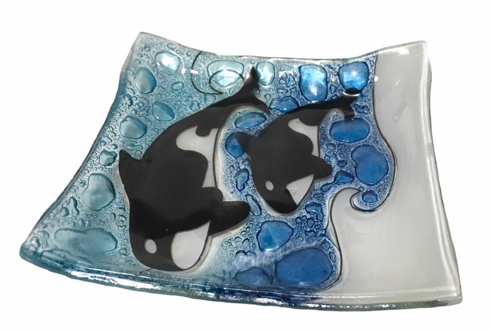 Handmade Fused Glass 4" Square Dish Orca Killer Whale - Etsy