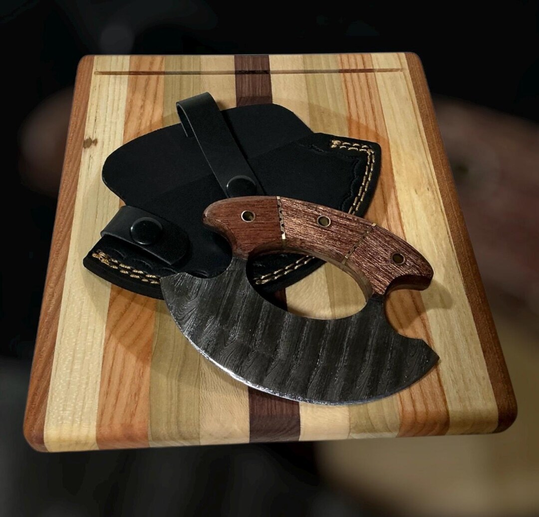 Handmade in USA Wood Ulu Knife Cutting Chopping Bowl/board 8.5" X 9 ...
