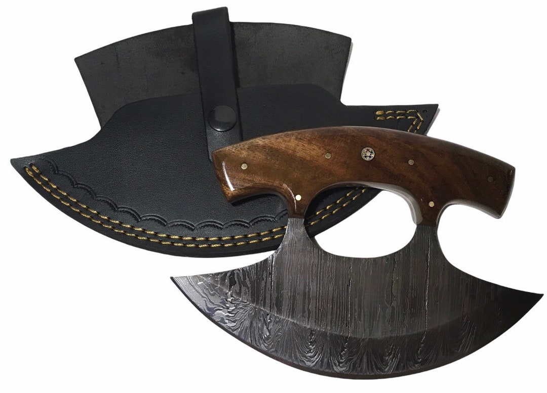 HEARTY Large Size Walnut Wood Handle Ulu Knife 7 Damascus Blade W ...