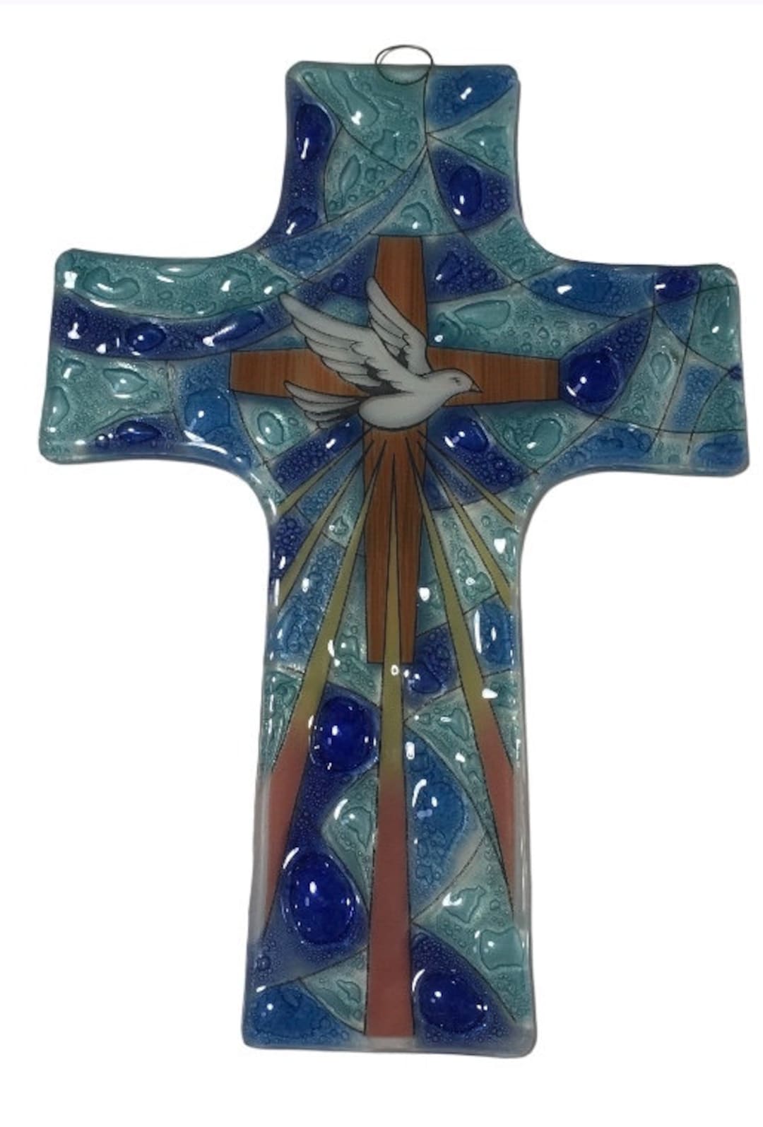 Handmade Fused Glass Mossaic Design Dove Cross Glass Hanging Cross ...