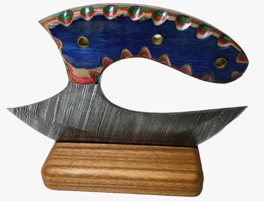 Exotic Rare Multi Colored Twisted Wood Handle Ulu Knife 6.25 Damascus ...