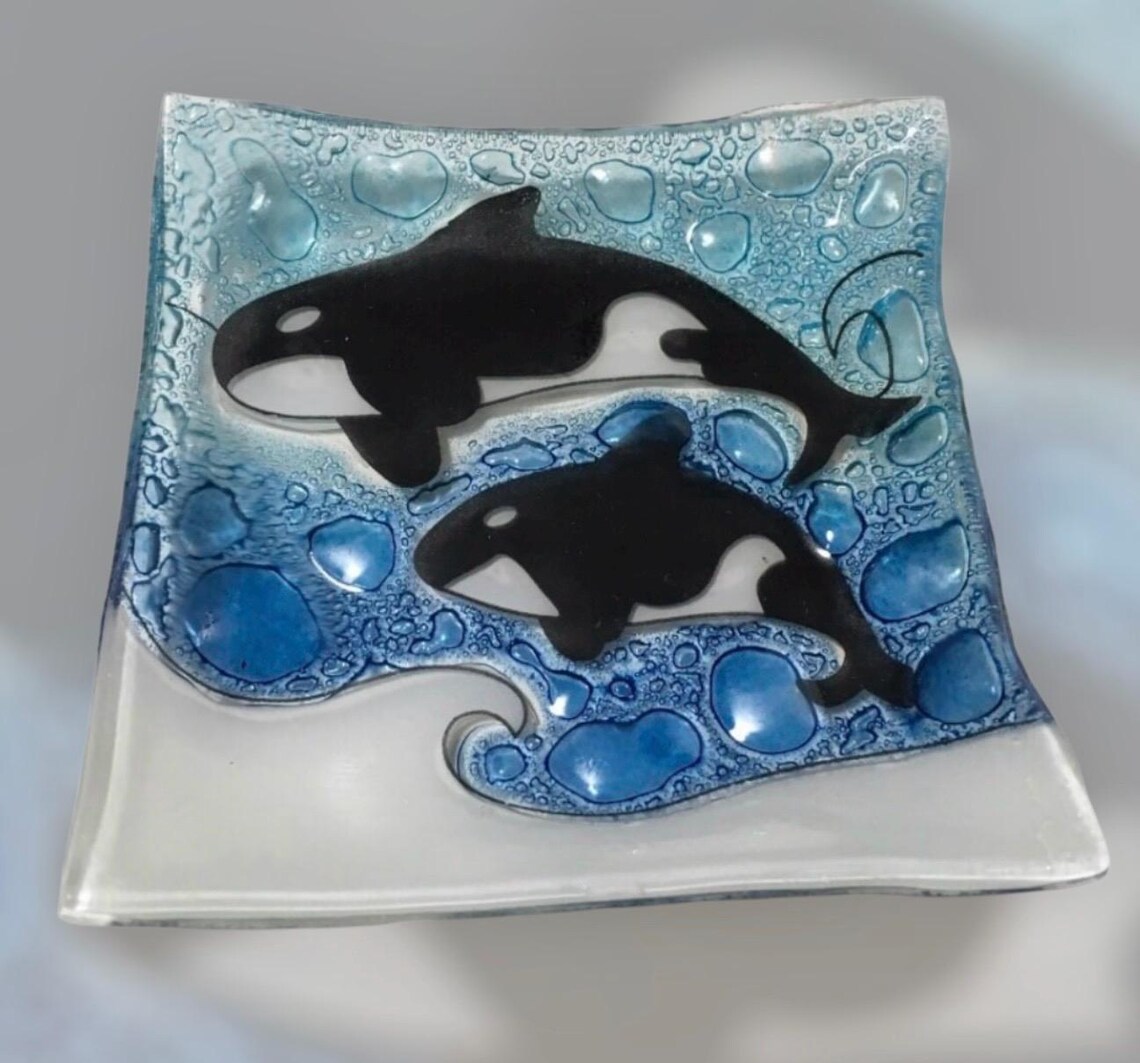 Handmade Fused Glass 4" Square Dish Orca Killer Whale - Etsy
