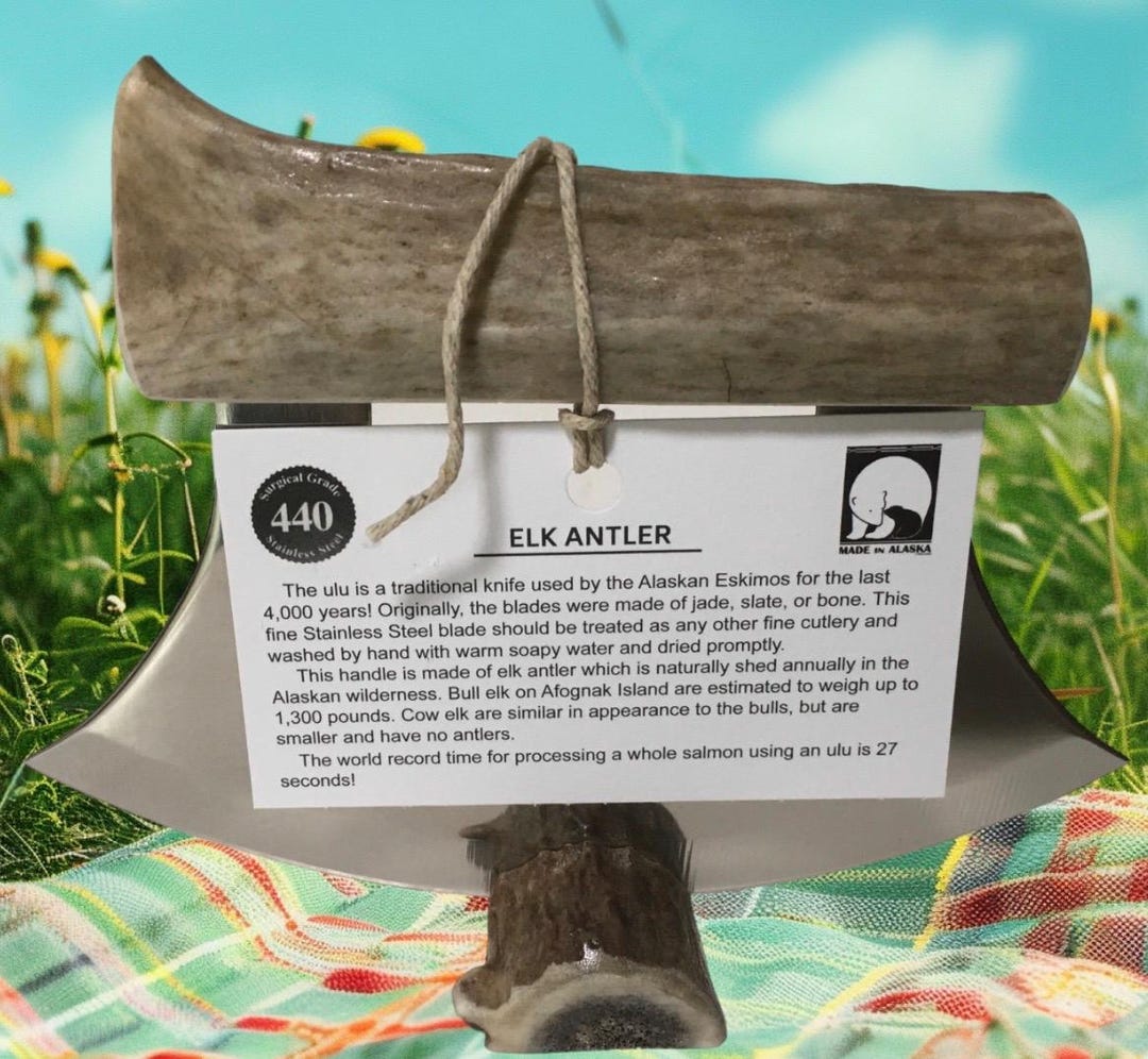 Handmade Made in Alaska Natural Shed Elk Antler Ulu Knife Story Card ...