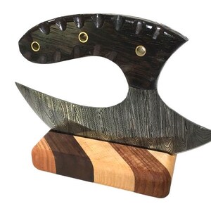 Exotic Dark Brown Twisted Wood Handle Ulu Knife 6.25 Damascus Blade W ...