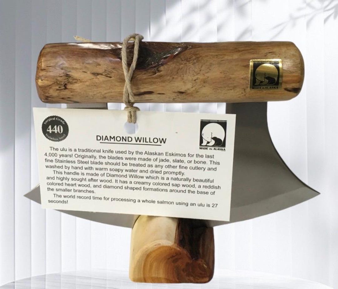 Handmade Made in Alaska Natural Darker Color Diamond Willow Signed Ulu ...
