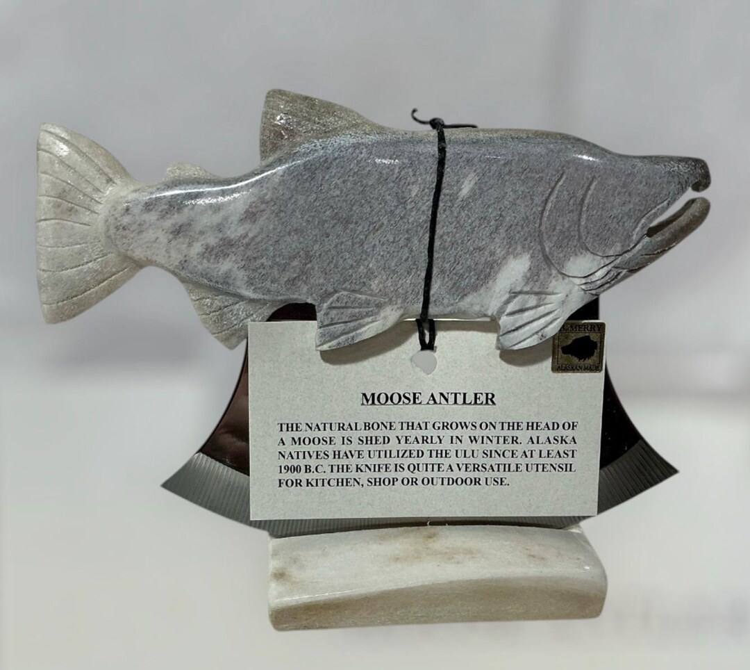 Handmade Made in Alaska Polished Natural Moose Antler Salmon Fish Ulu ...
