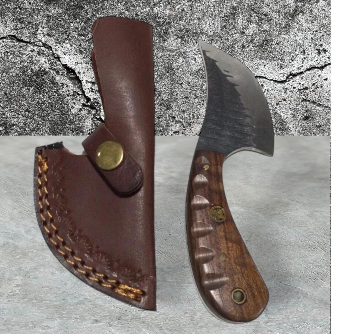 Handmade Wood Handle Utility Ulu Shape Knife Medium Leather Sheath 6 ...