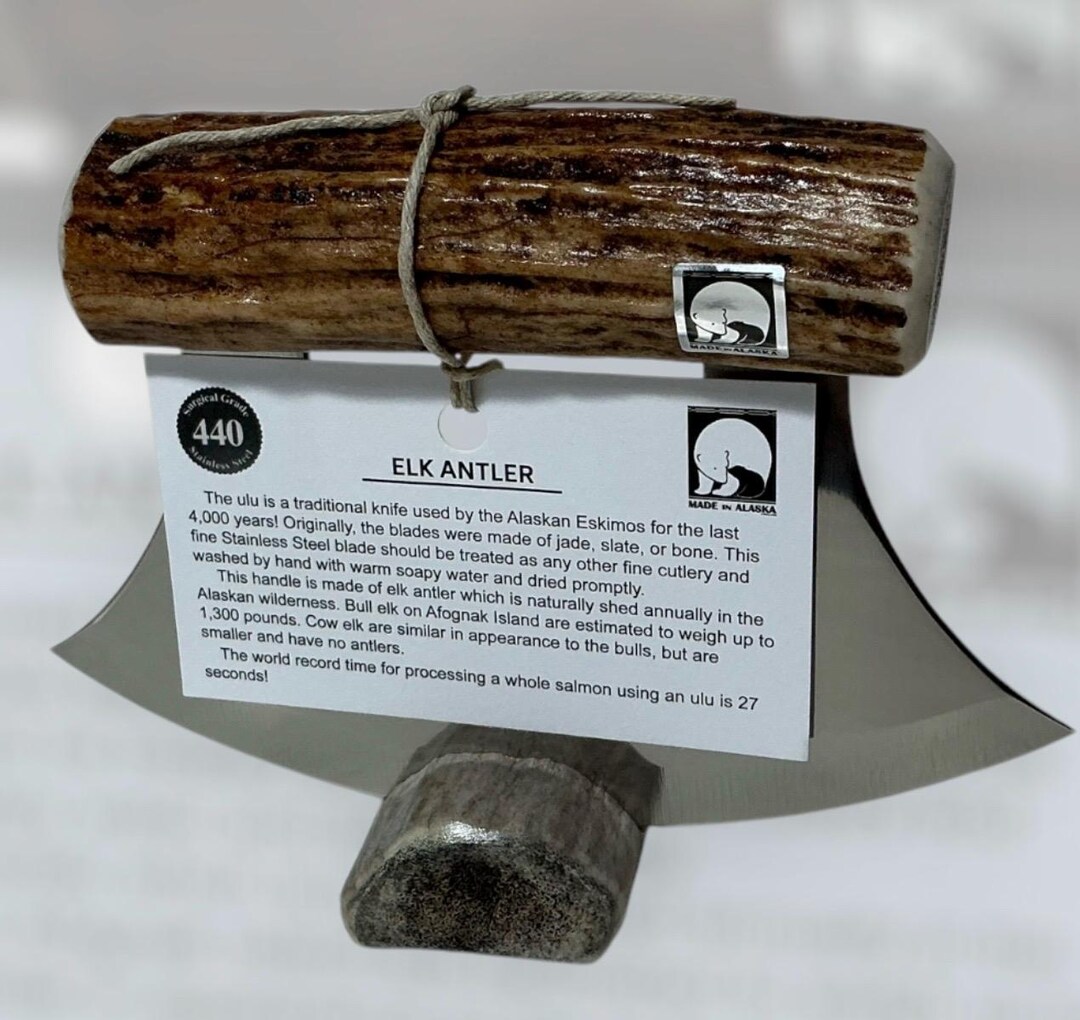 Handmade Made in Alaska Natural Color Shed Elk Antler Ulu Knife Story ...