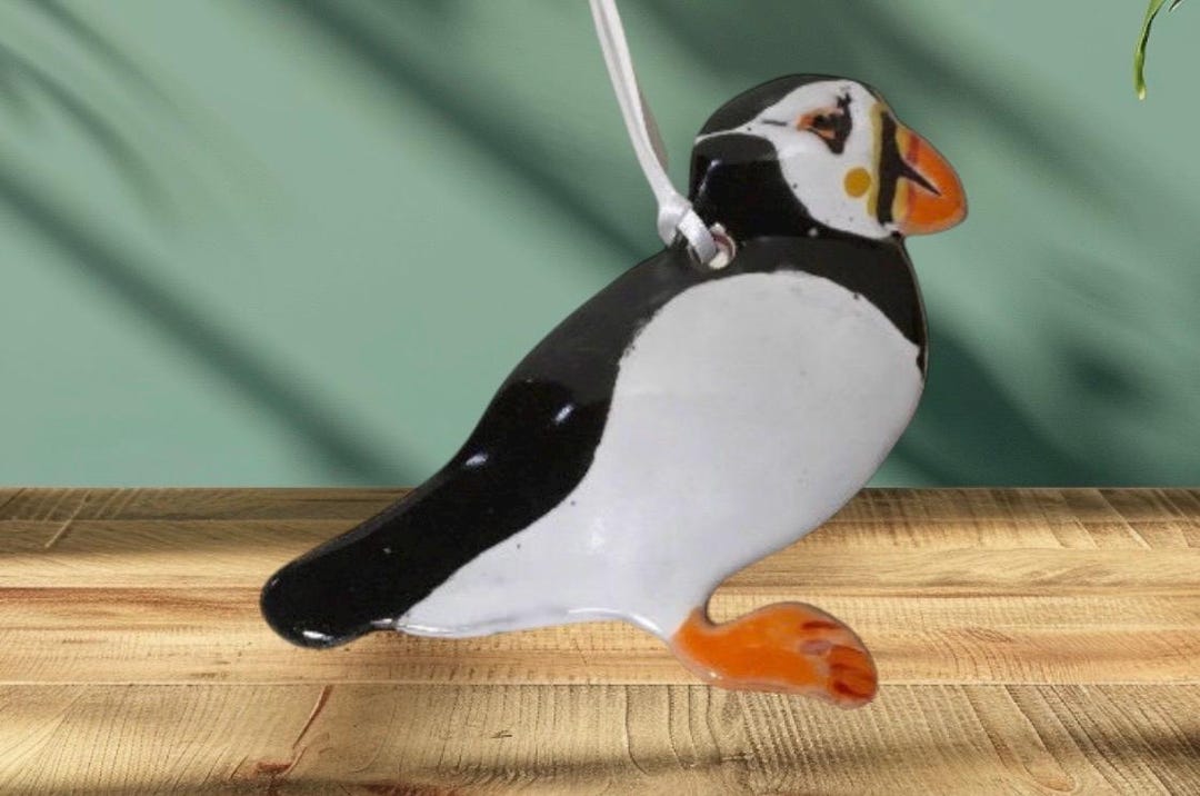 Handmade Blue Clay Pottery Bird Ornament Atlantic Puffin Bird 4.25 ...