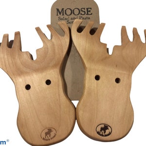 Moose Antler Shape Wood Grabber Salad Pasta Servers Tosser Pair ...