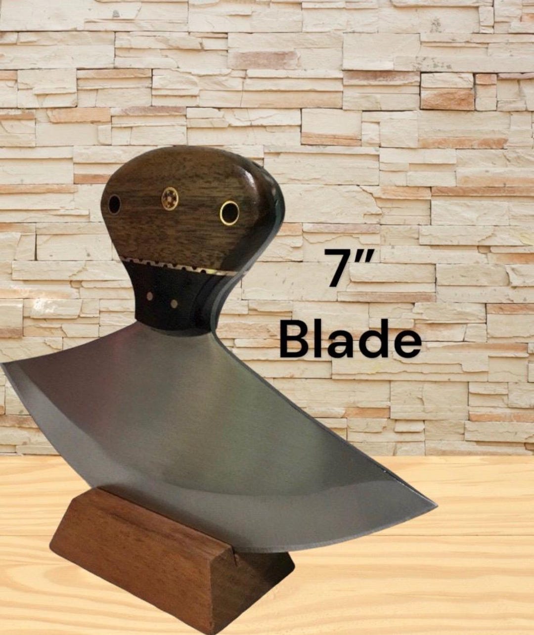 Large Size Horn & Wood Handle Ulu Knife 7" Stainless Steel Blade W ...