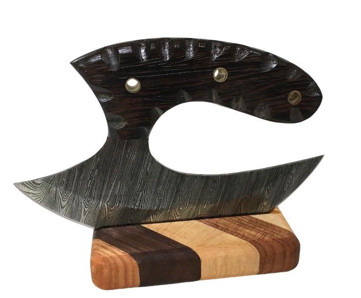 Exotic Dark Brown Twisted Wood Handle Ulu Knife 6.25 Damascus Blade W ...