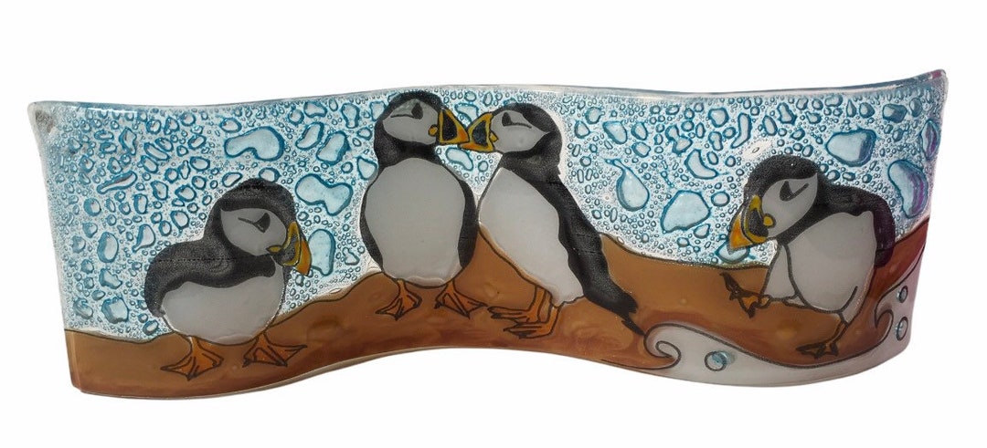 Handmade Fused Glass Wavy Glass Figure Puffins Puffin Bird 8" - Etsy