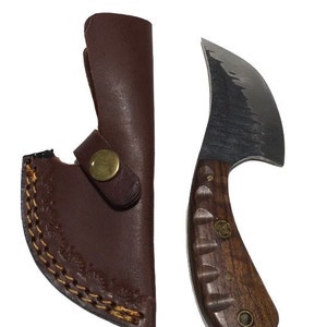 Handmade Wood Handle Utility Ulu Shape Knife Medium Leather Sheath 6 ...