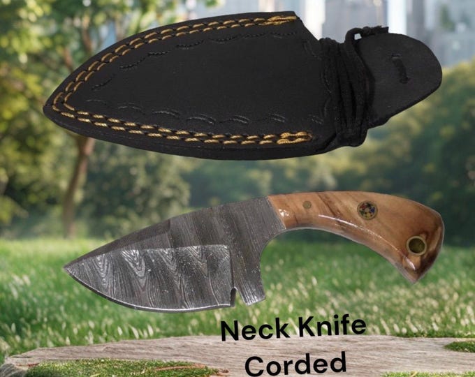 Handmade Wood Handle Damascus Blade Neck Knife Leather Sheath 6" - Etsy