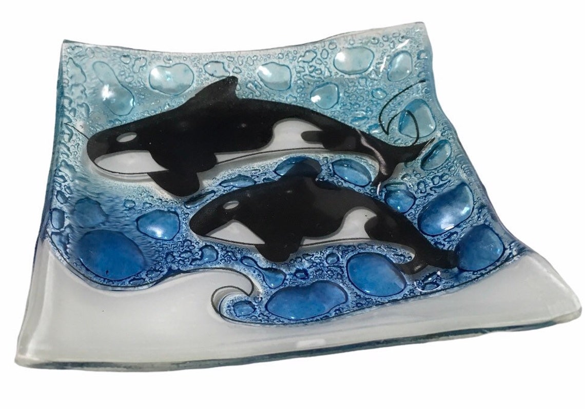 Handmade Fused Glass 4" Square Dish Orca Killer Whale - Etsy