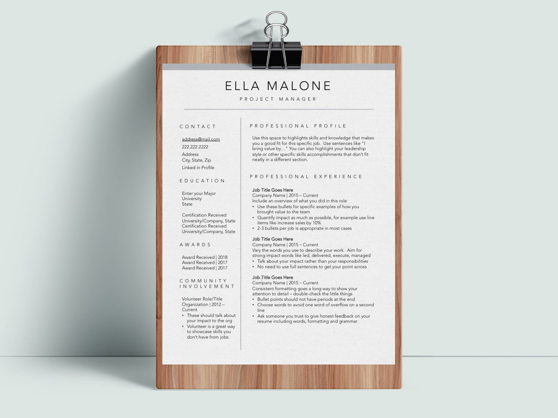Interview Template Bundle: Resume With Optional Page 2, Cover Letter ...