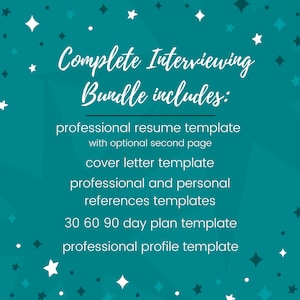 Interview Template Bundle: Resume, Cover Letter, References, 30 60 90 ...