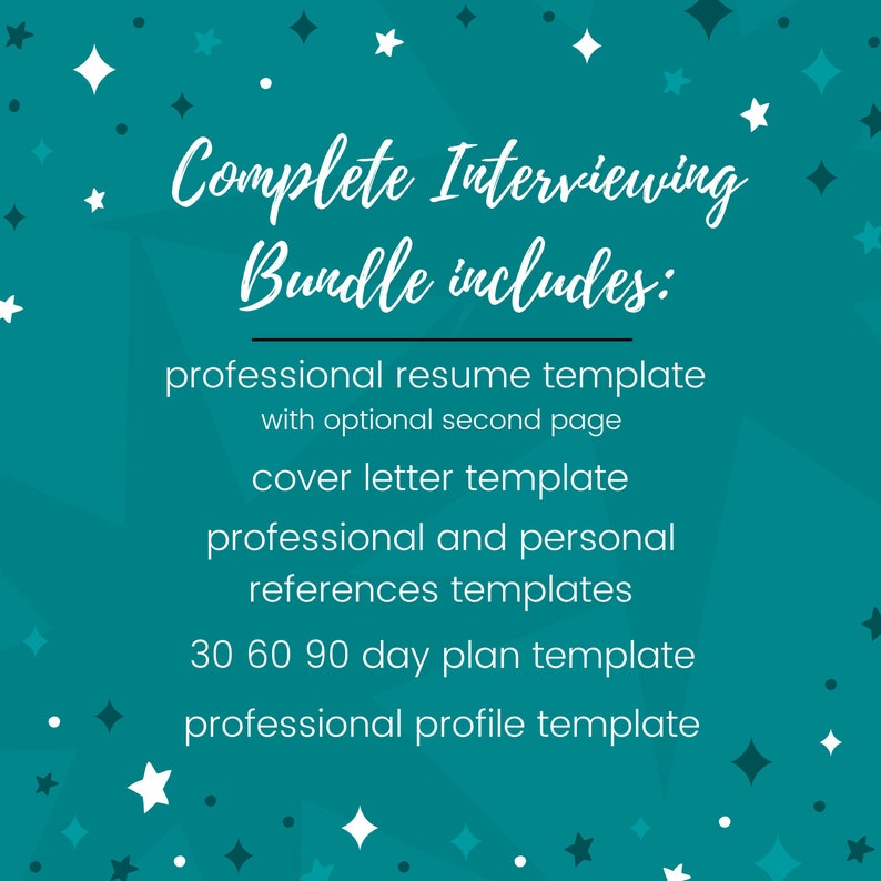 Interview Template Bundle: Resume, Cover Letter, References, 30 60 90 ...