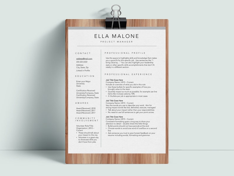 Entry Level Resume Template | Modern CV Builder (digital Download) - Etsy