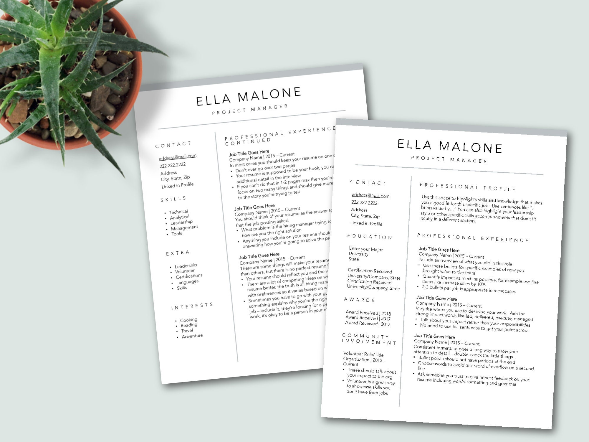 Interview Template Bundle: Resume With Optional Page 2, Cover Letter ...