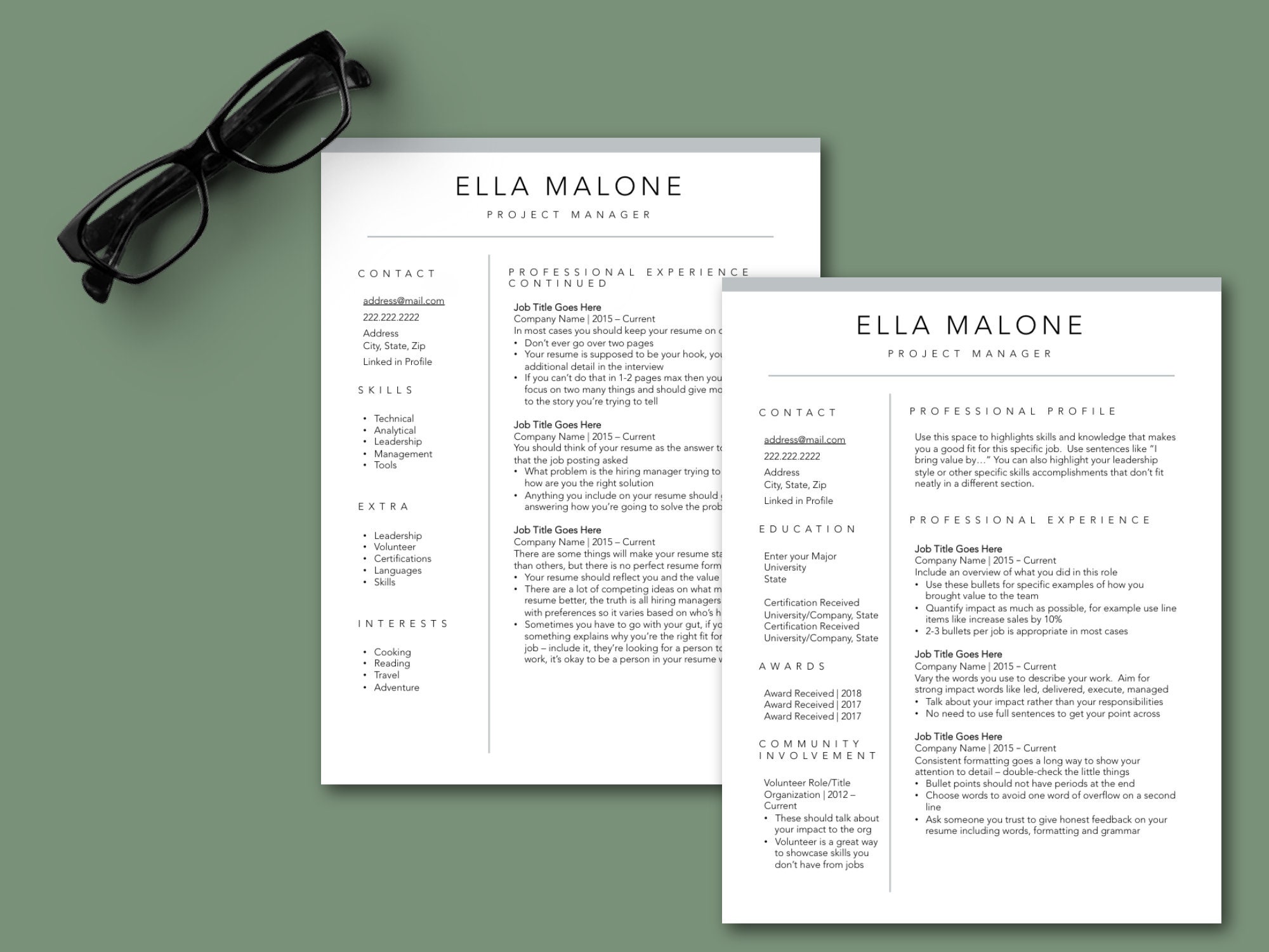 Classic Entry Level Resume Template for New Professionals | CV Template ...