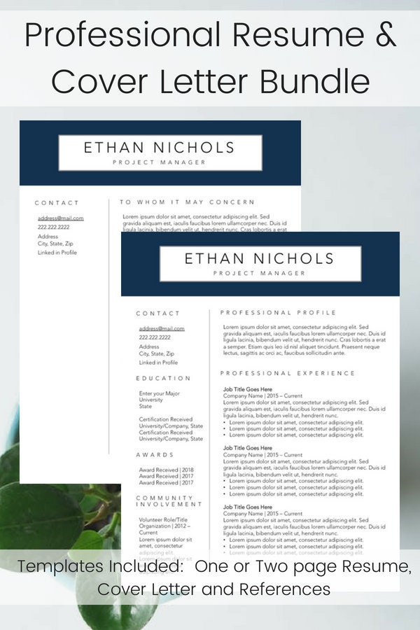 Professional Resume Template Men's Resume Builder Navy and Silver ...