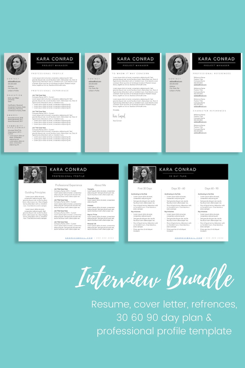 Interview Template Bundle: Resume, Cover Letter, 30 60 90 Day Plan ...