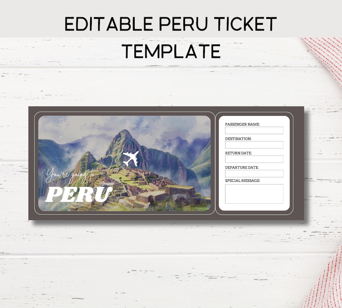 Printable Peru Ticket Template,peru Surprise Gift Ticket,london ...