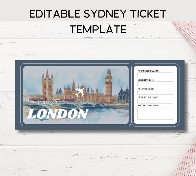 Printable London Ticket Template,london Surprise Gift Ticket,london ...