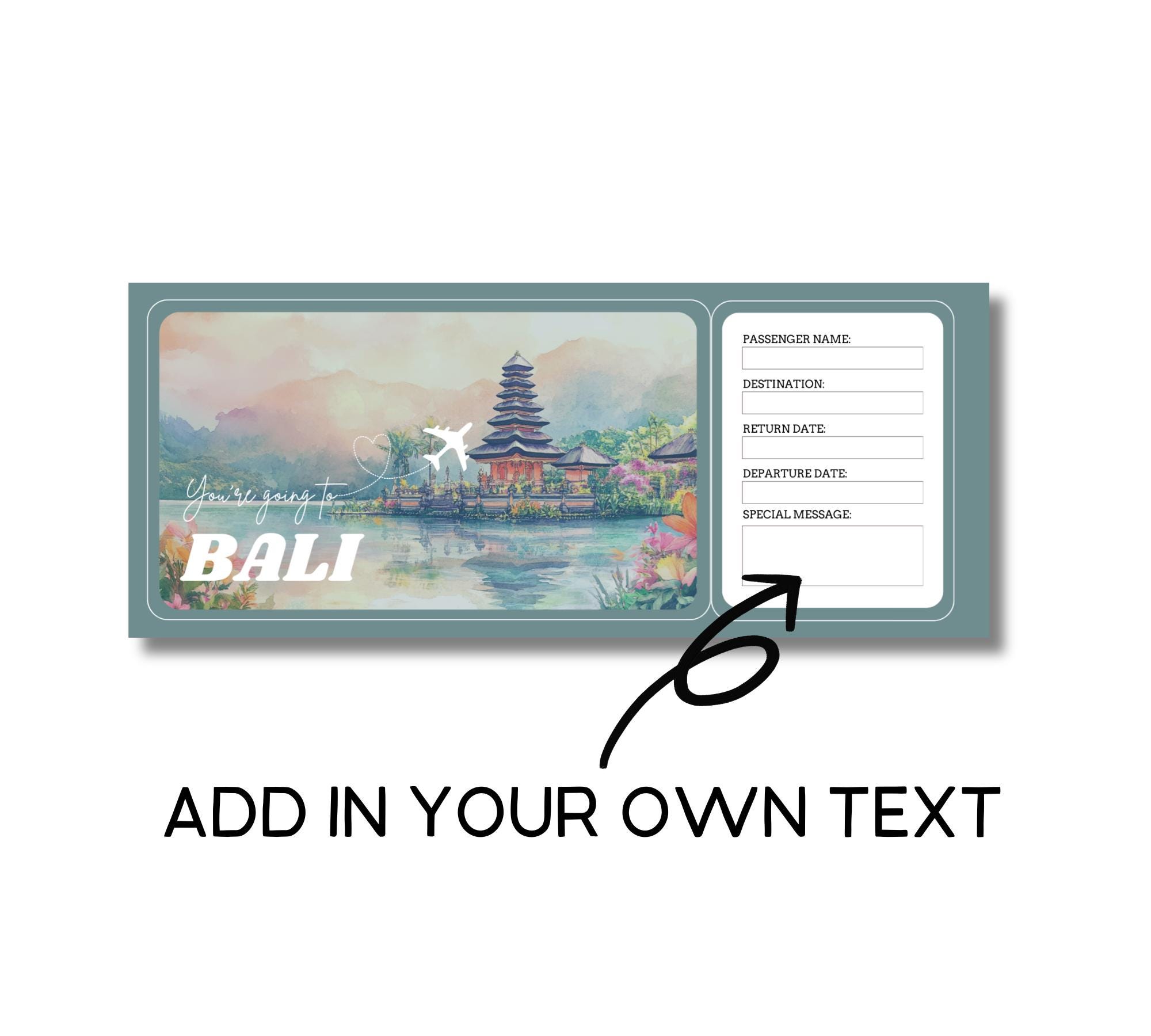Printable Bali Ticket Template,bali Surprise Gift Ticket,printable ...