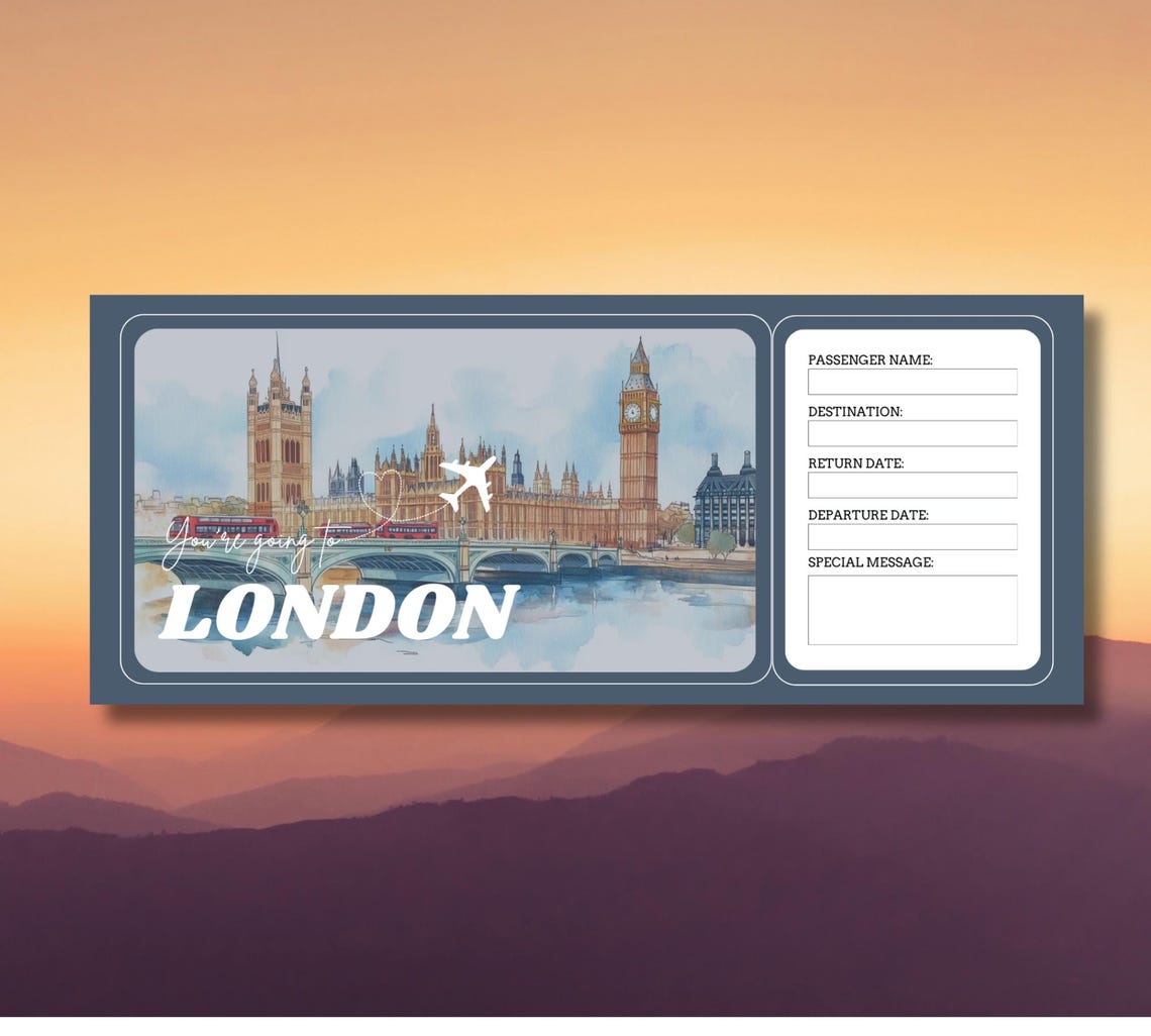 Printable London Ticket Template,london Surprise Gift Ticket,london ...