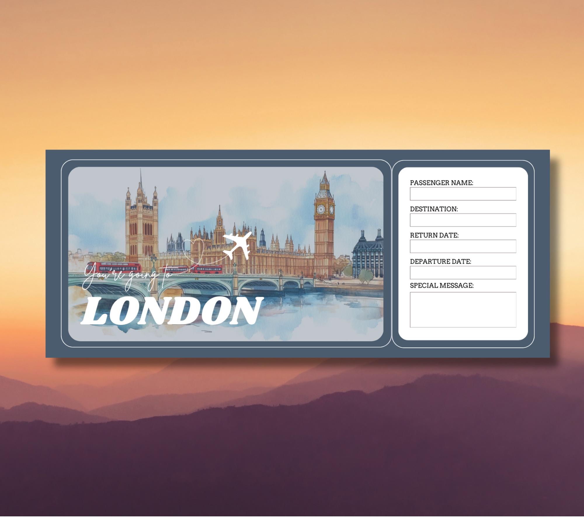 Printable London Ticket Template,london Surprise Gift Ticket,london ...