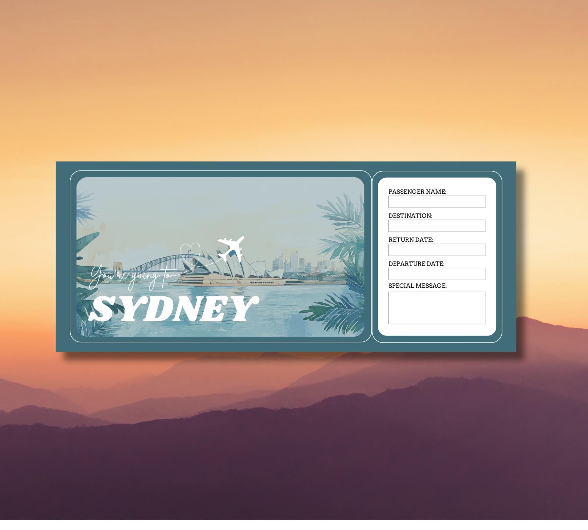 Printable Sydney Ticket Template,sydney Surprise Gift Ticket,australia ...
