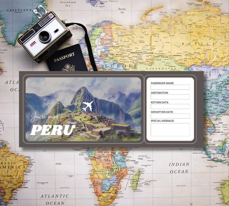 Printable Peru Ticket Template,peru Surprise Gift Ticket,london ...