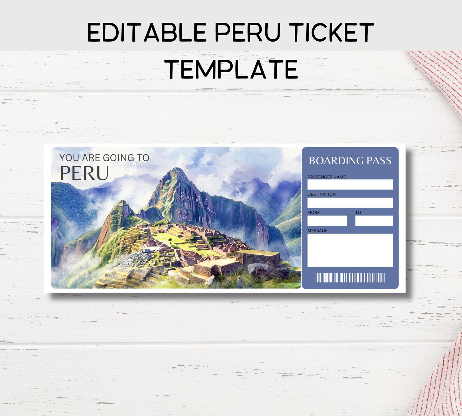 Printable Peru Ticket Template,peru Surprise Gift Ticket,london ...