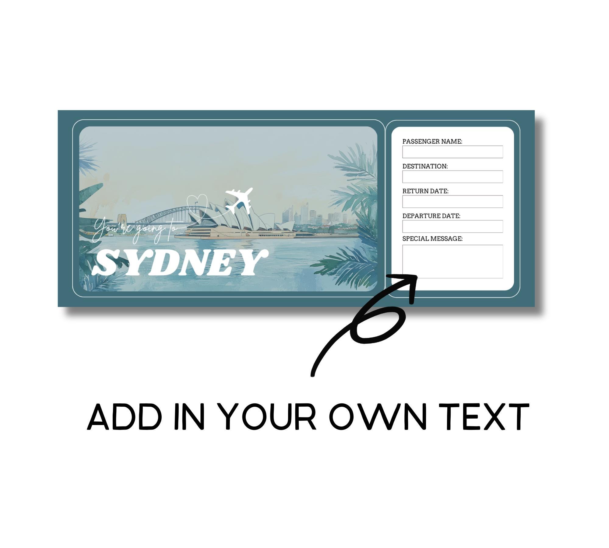 Printable Sydney Ticket Template,sydney Surprise Gift Ticket,australia ...