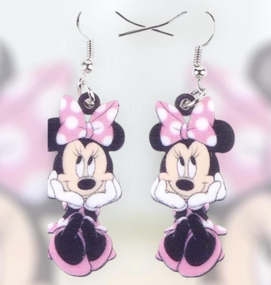 Handmade Adorable Acrylic Minnie Mouse in Pink Earrings French Hook - Etsy