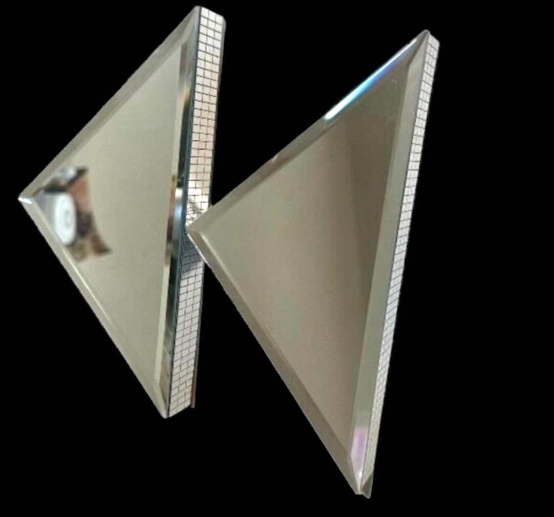 5" Set of 2 Half Triangles Beveled MIRROR RISERS Silver Display Stand ...